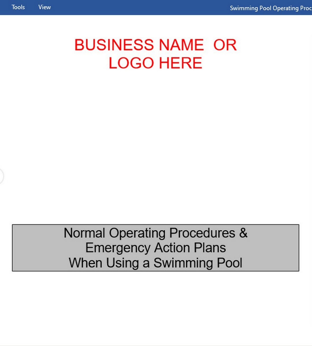 Swimming Pool Operating Procedure, Word Doc, Word Template - Etsy
