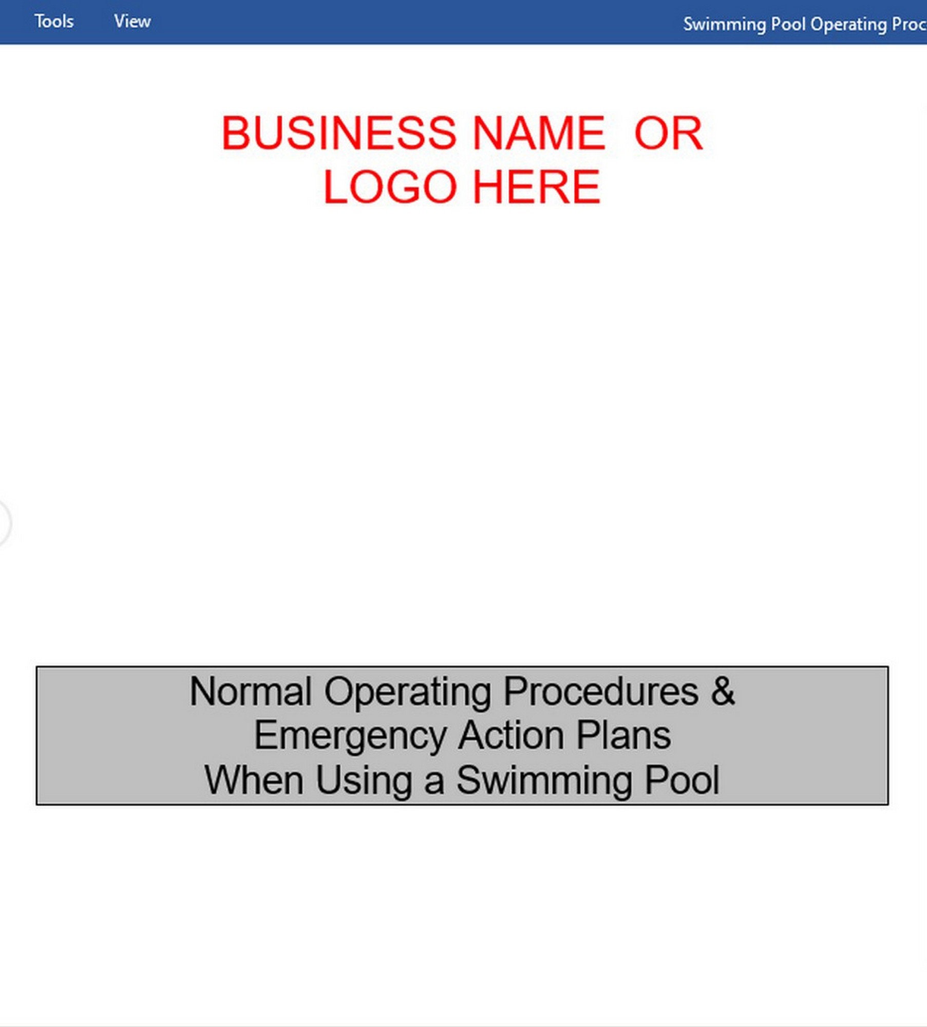 Swimming Pool Operating Procedure, Word Doc, Word Template - Etsy