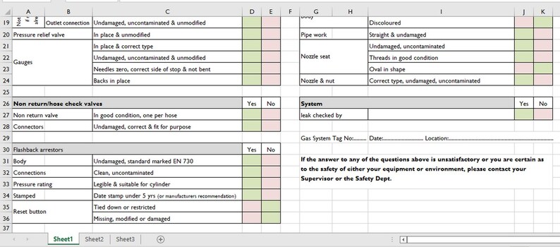 Gas Equipment Checklist | Business Templates | Excel Templates | Gas ...