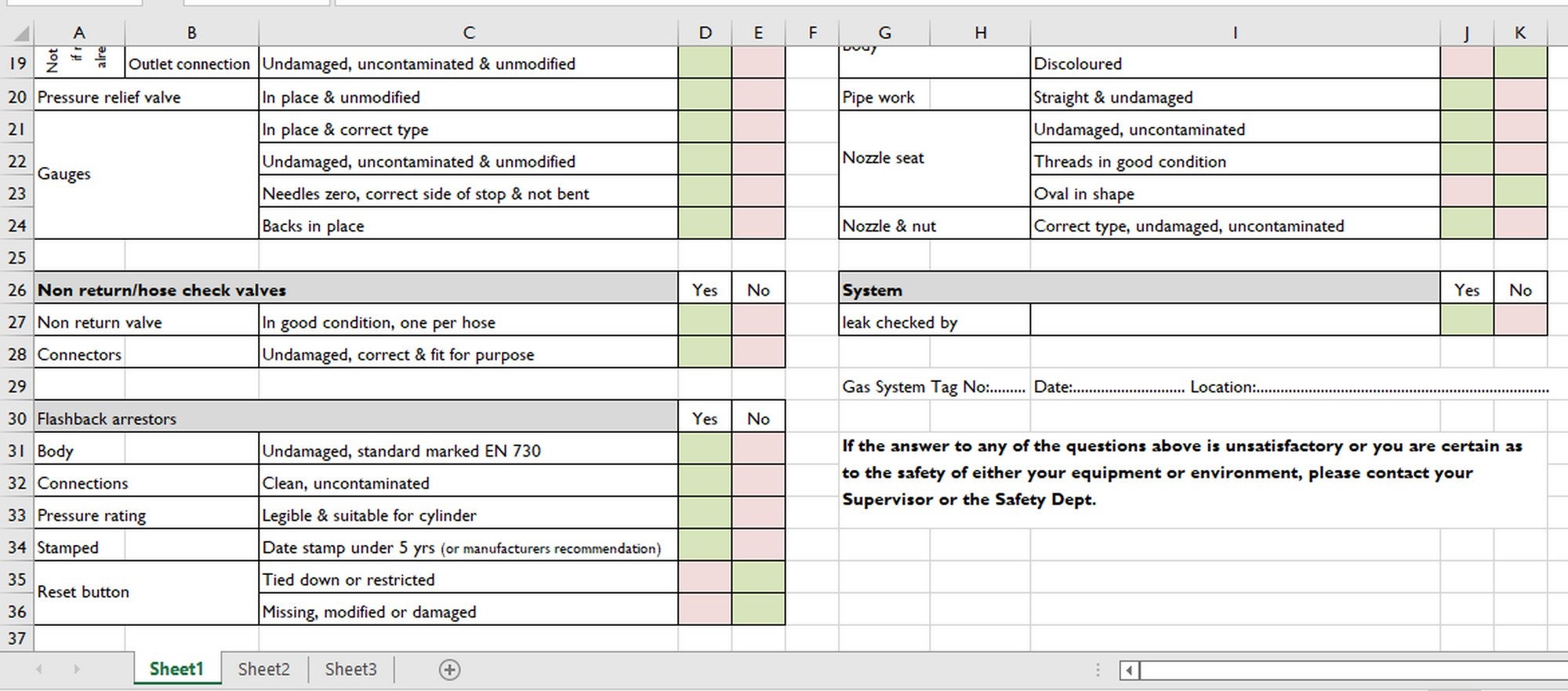 Gas Equipment Checklist | Business Templates | Excel Templates | Gas ...