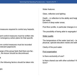 Swimming Pool Operating Procedure, Word Doc, Word Template - Etsy