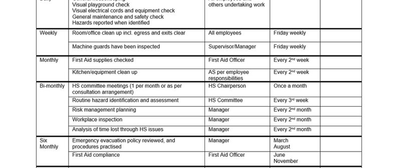 Sample Safety Calendar, Workplace H&S Planner, Word Template, Word Doc ...
