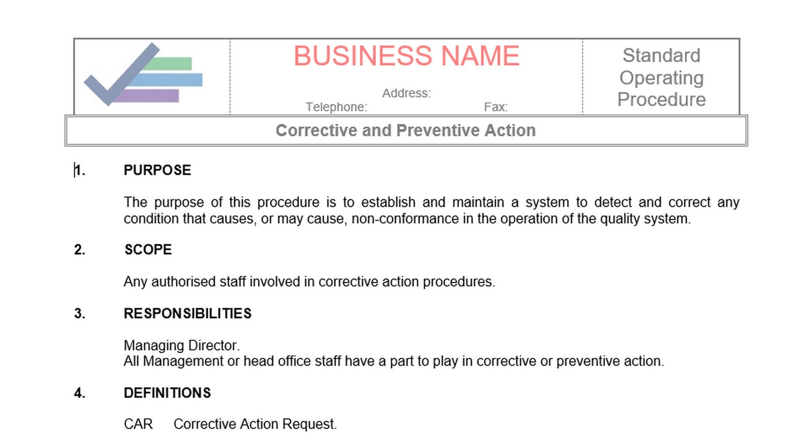 Standard Operating Procedure - Corrective and Preventive Action ...