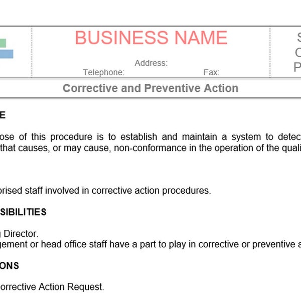 Corrective Action Template Etsy