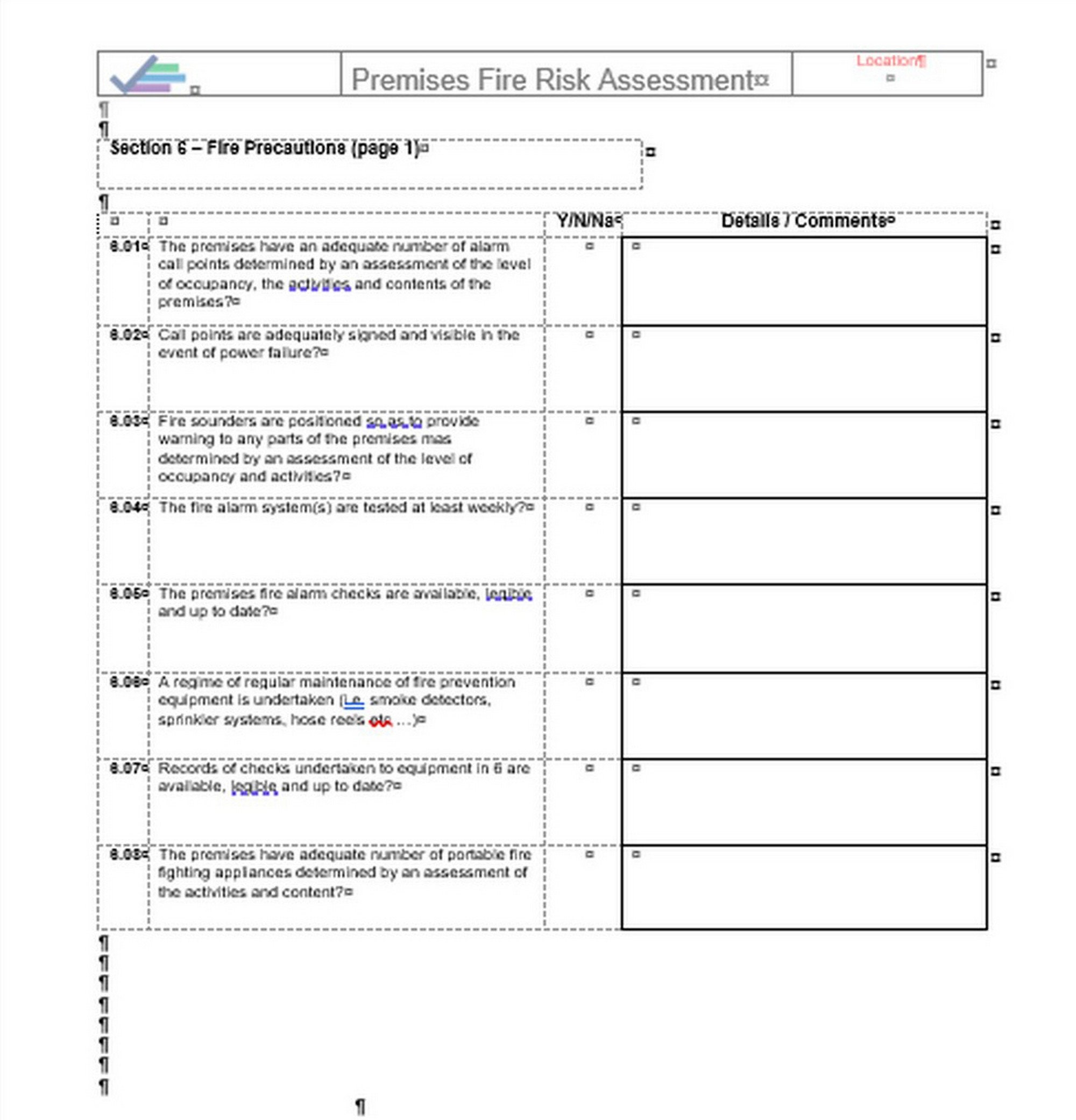 Premises Fire Risk Assessment Template, Word Doc, Business ...