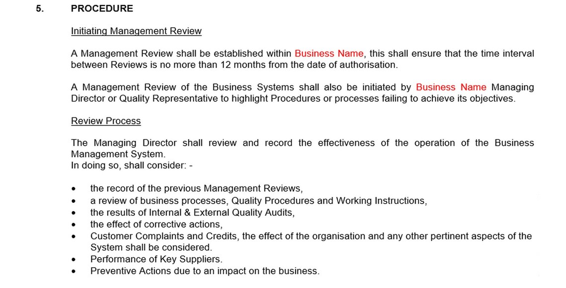 Standard Operating Procedure - Management Review, Business Procedure ...