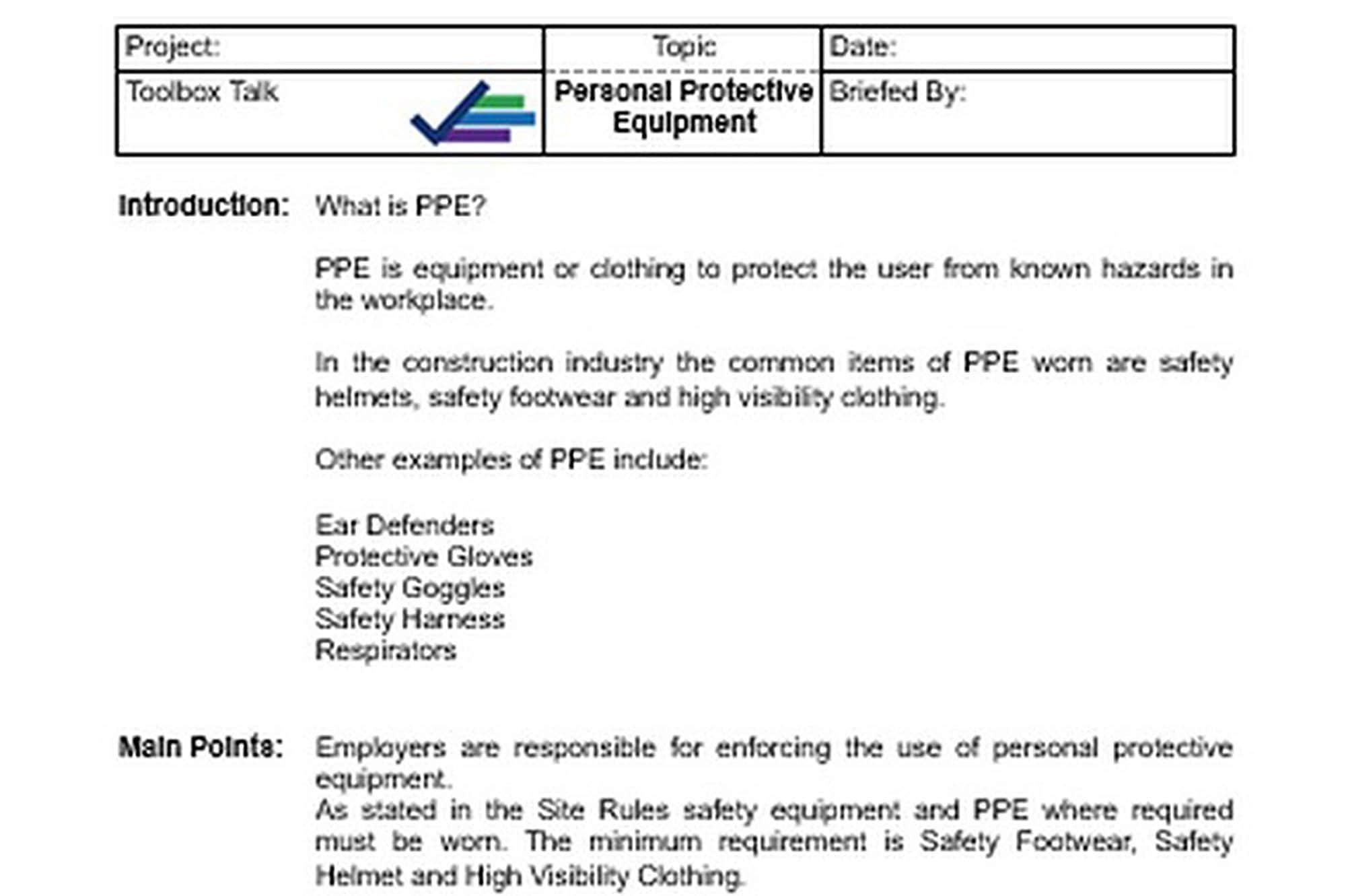 Toolbox Talk on Personal Protective Equipment - Etsy
