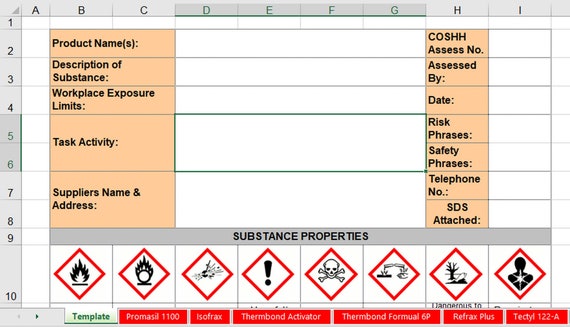COSHH Assessment Template Business Templates Excel | Etsy UK