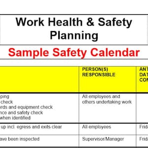 Sample Safety Calendar, Workplace H&S Planner, Word Template, Word Doc ...