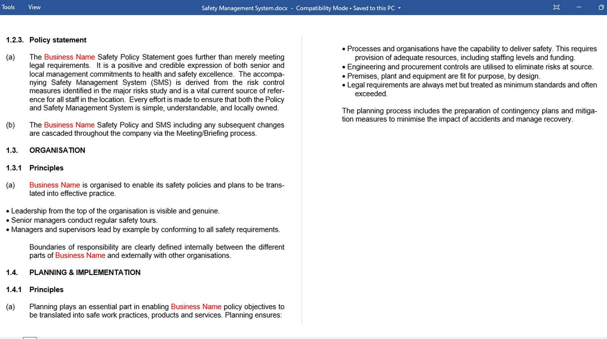 Safety Management System Template, Overview, Information, Guidance ...