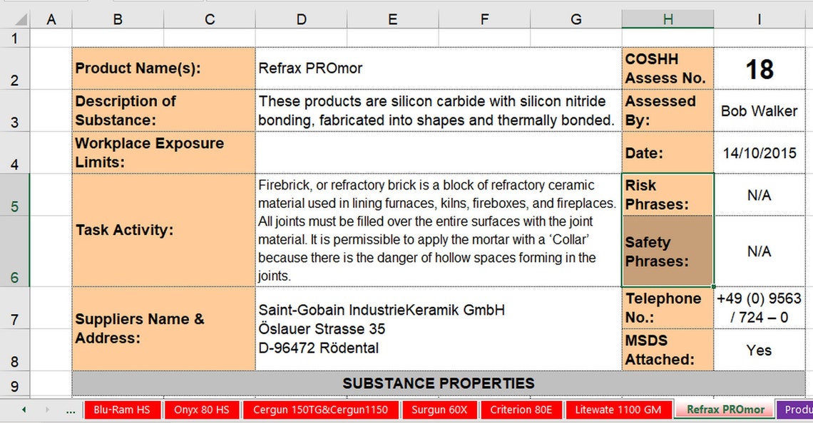 COSHH Assessment Template | Business Templates | Excel Templates ...