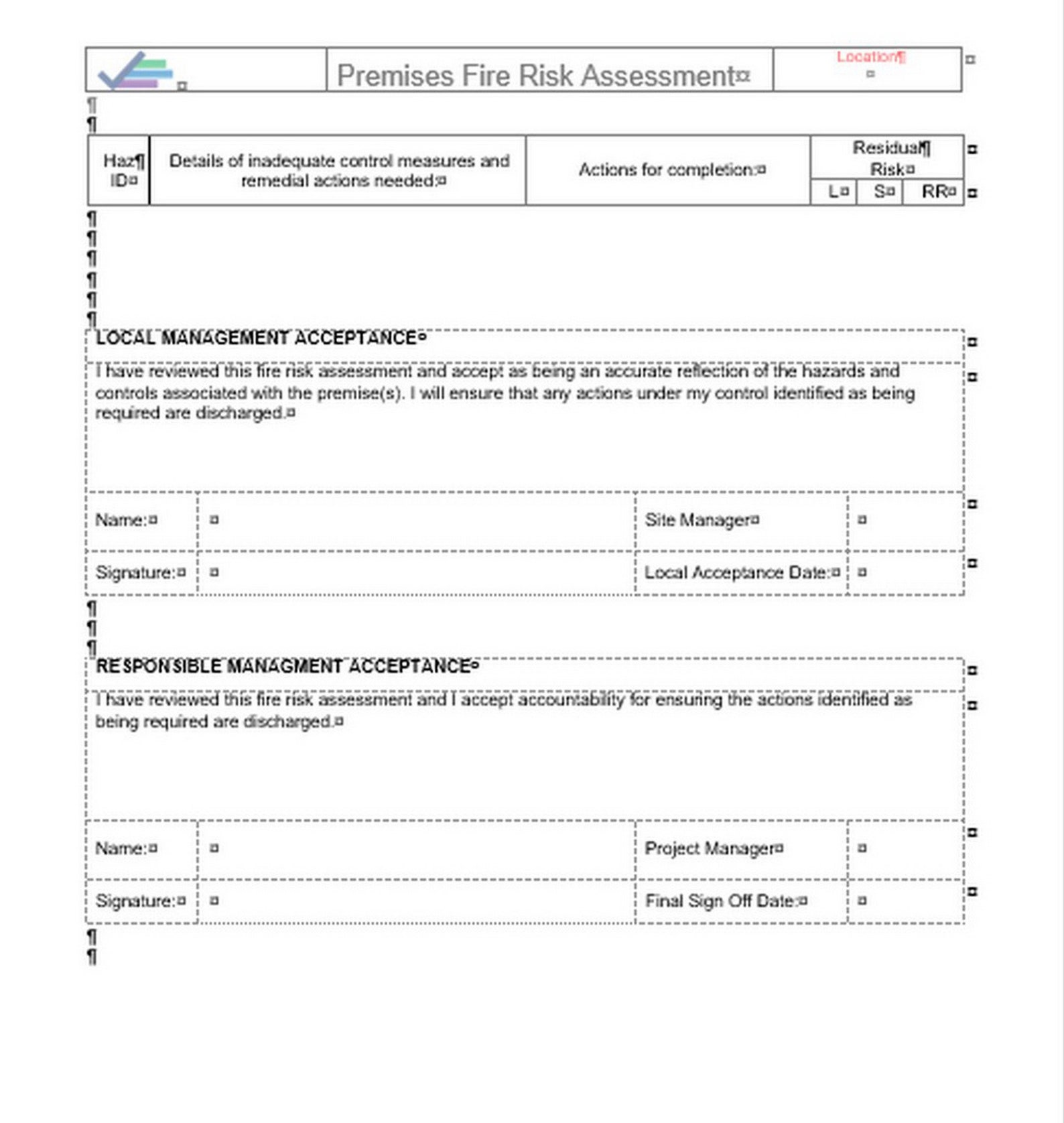Premises Fire Risk Assessment Template, Word Doc, Business ...