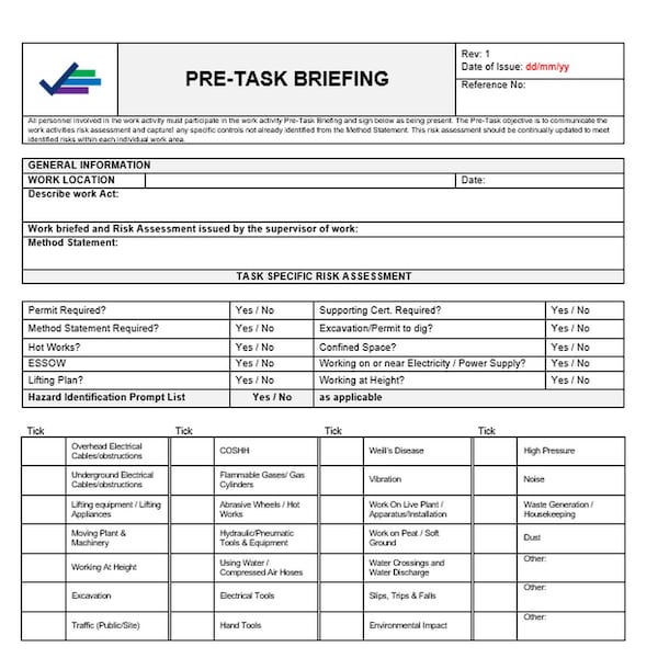 Pretask Safety Template - Etsy Australia