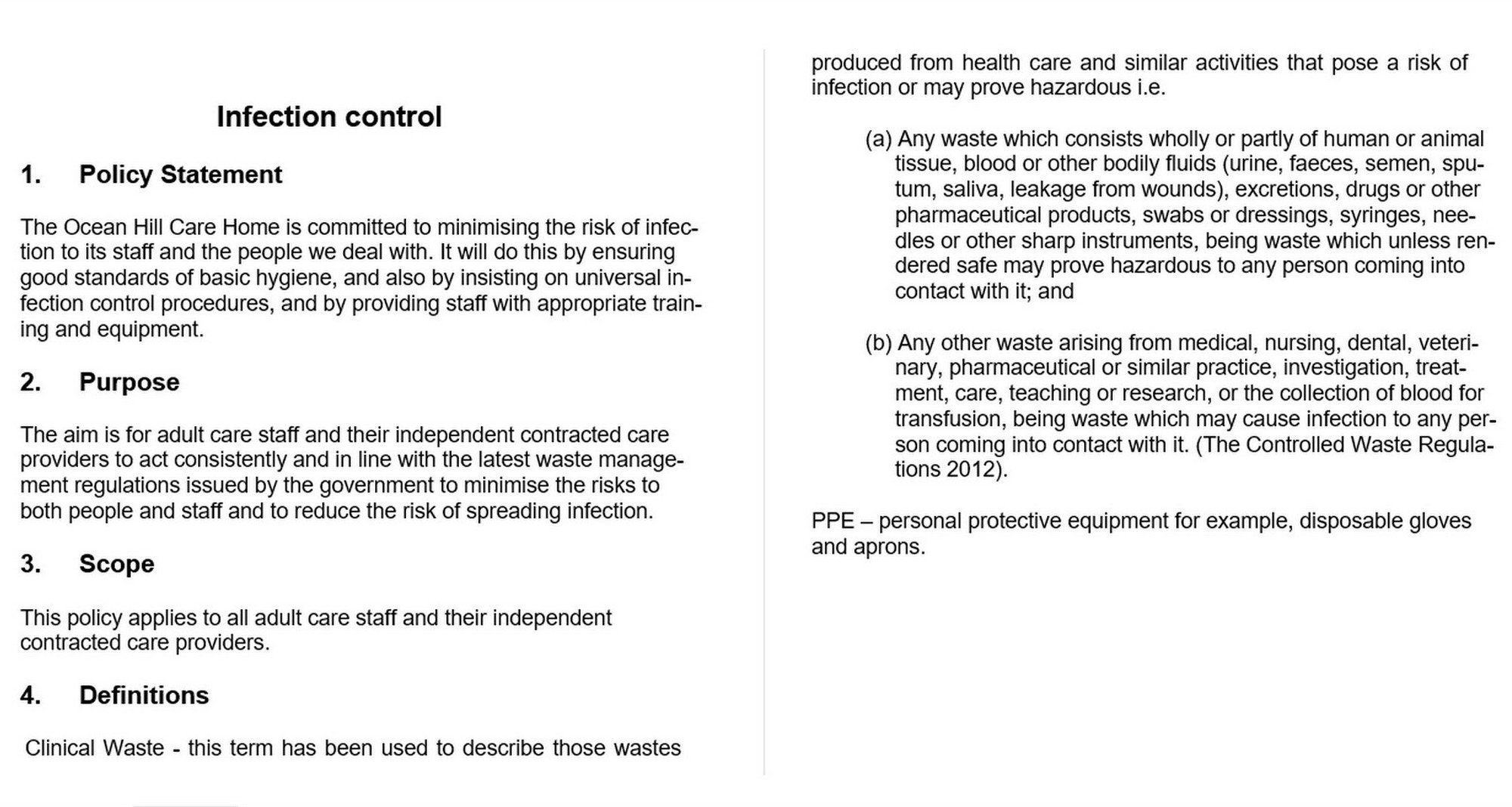 Infection Control Policy in Care Homes, Word Template, Word Doc ...