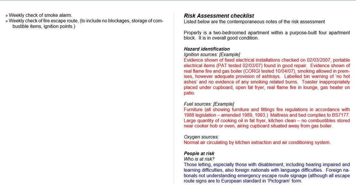 Holiday Lets Fire Risk Assessment Template, Word Doc, Tourism Document ...