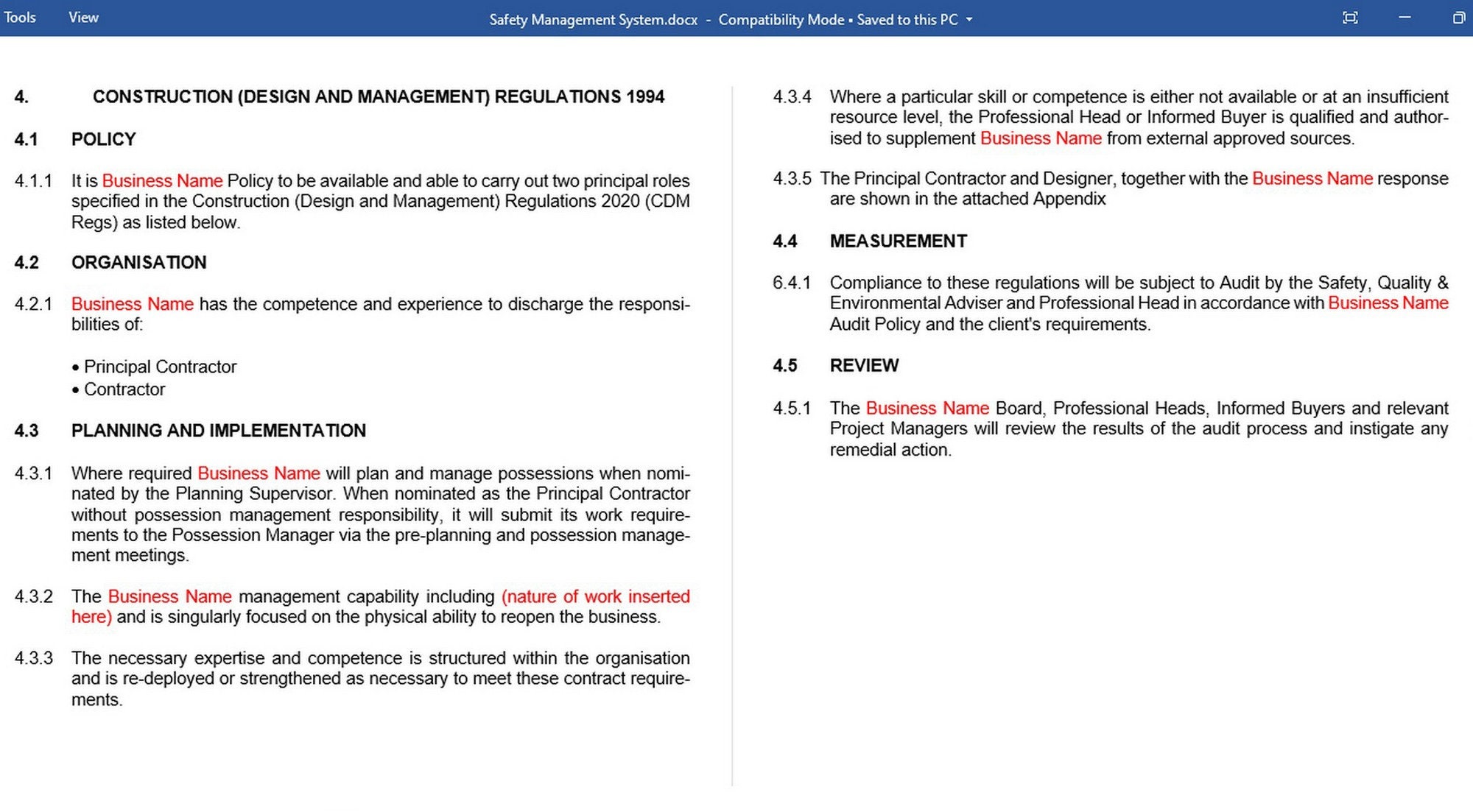 Safety Management System Template, Overview, Information, Guidance ...
