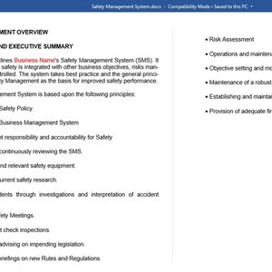 Safety Management System Template, Overview, Information, Guidance ...