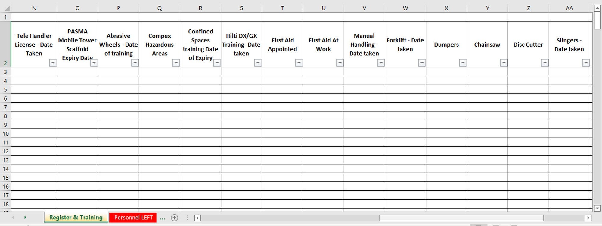 Personnel & Training Register | Business Templates | Excel Templates ...