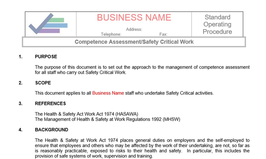 Standard Operating Procedure - Competence Assessment-safety Critical ...