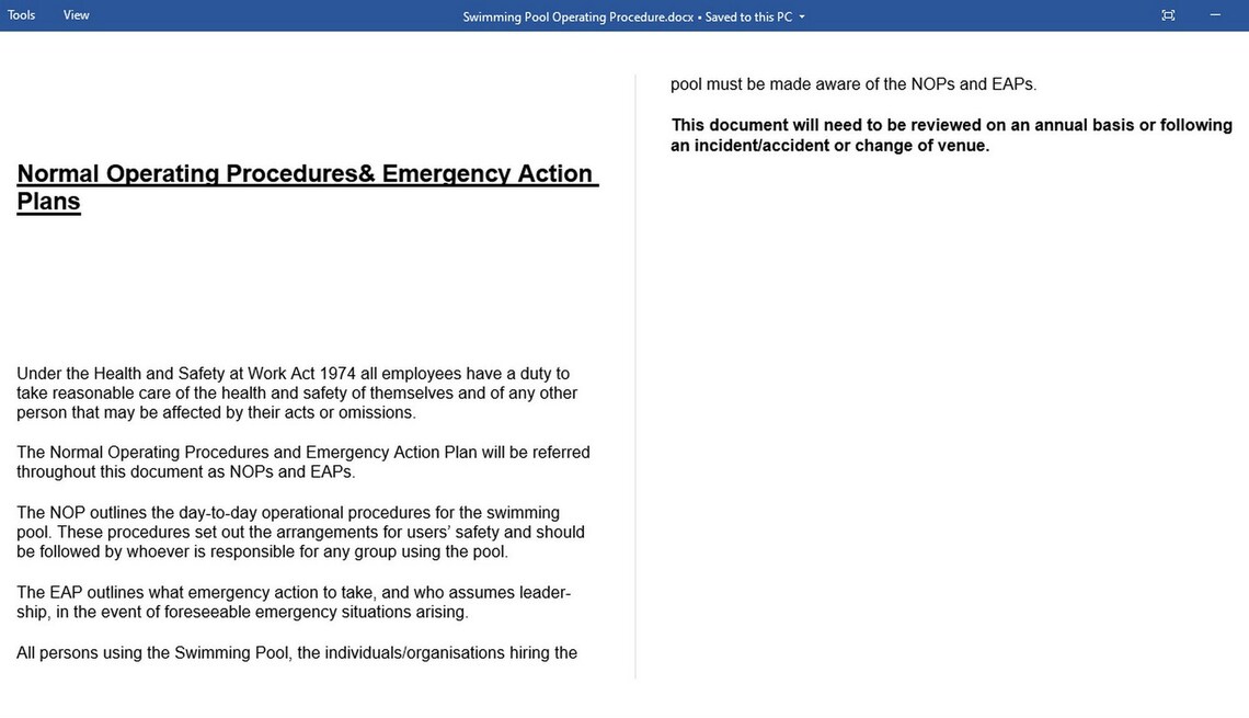 Swimming Pool Operating Procedure, Word Doc, Word Template - Etsy