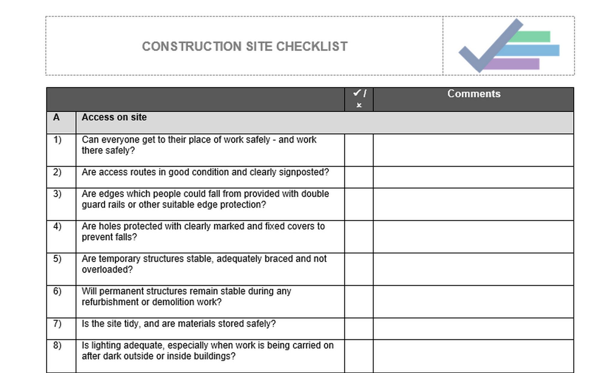 Construction Checklist Template