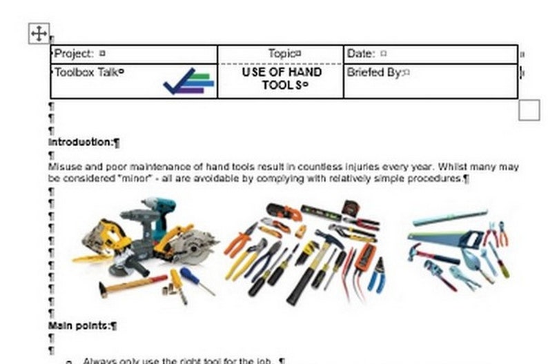 Toolbox Talk on Use of Hand Tools - Etsy
