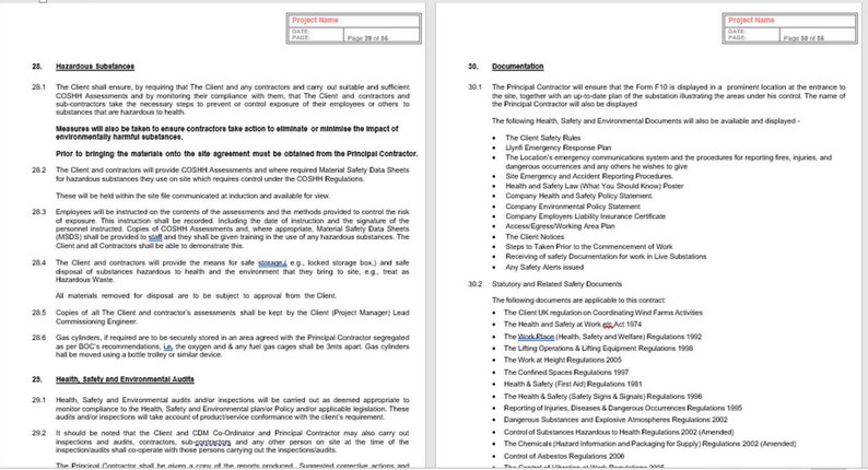 Project Health & Safety Specifications Template, Word Doc - Etsy