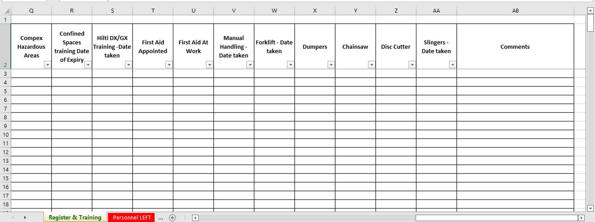 Personnel & Training Register | Business Templates | Excel Templates ...