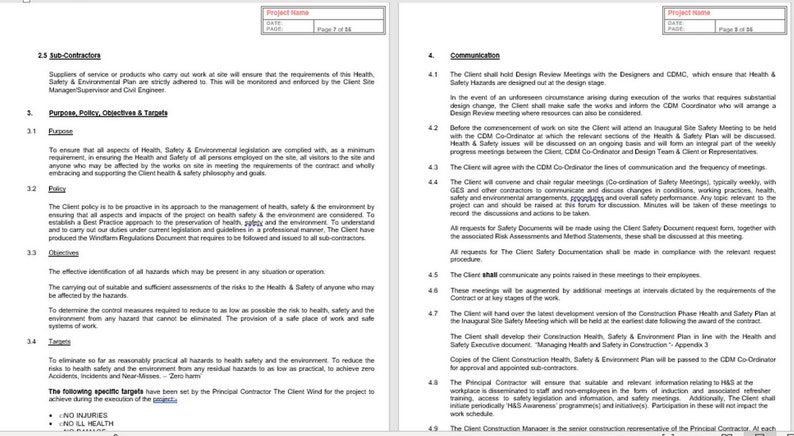 Project Health & Safety Specifications Template, Word Doc - Etsy