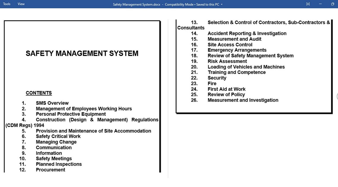 Safety Management System Template, Overview, Information, Guidance ...