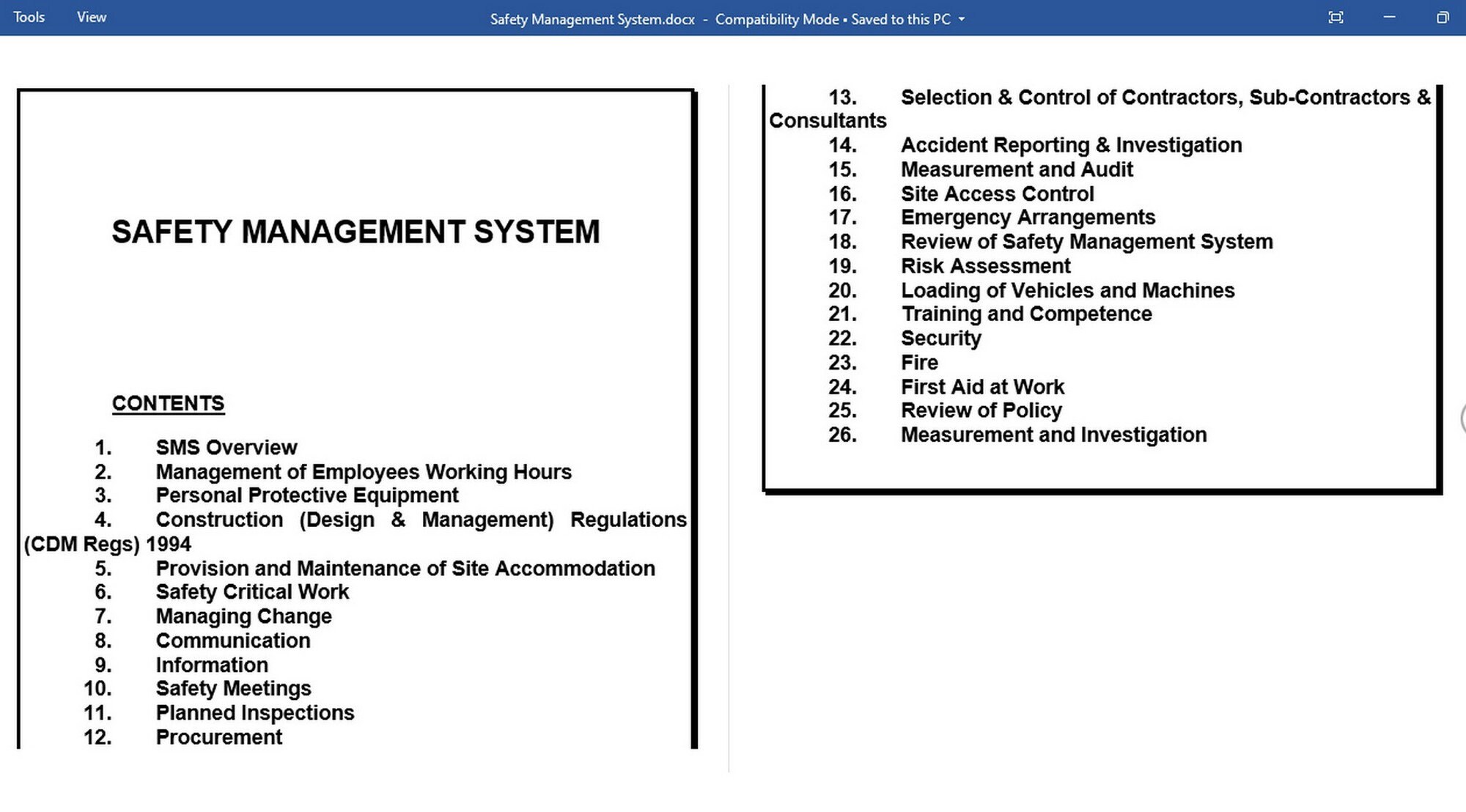 Safety Management System Template, Overview, Information, Guidance ...