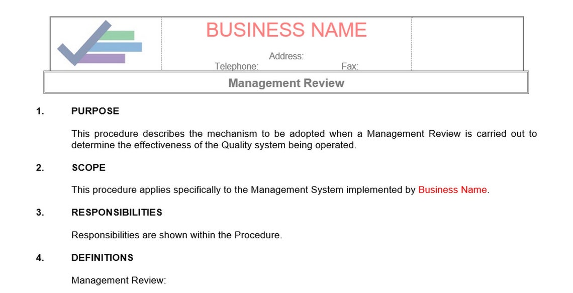 Standard Operating Procedure - Management Review, Business Procedure ...