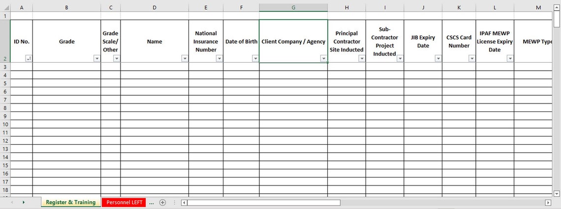 Personnel & Training Register | Business Templates | Excel Templates ...