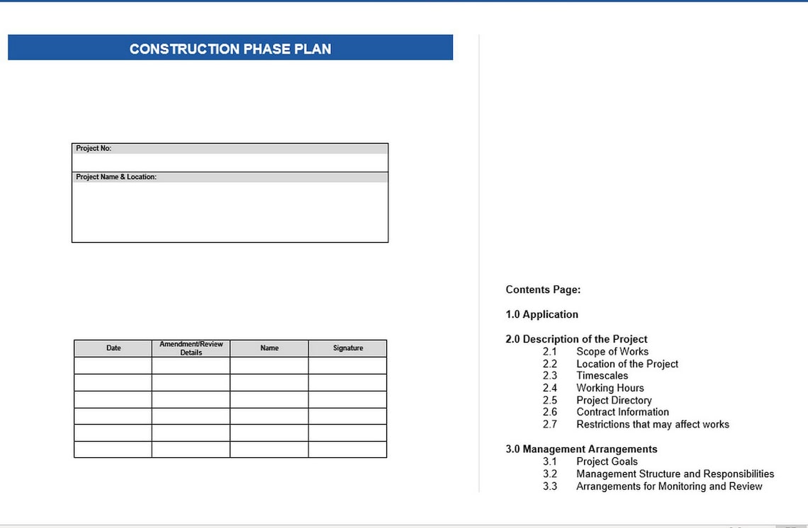 Construction Phase Plan Template, Safety Document, Word Doc - Etsy