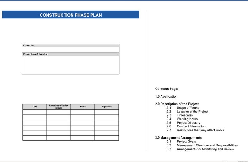Construction Phase Plan Template, Safety Document, Word Doc - Etsy