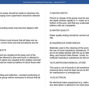 Swimming Pool Operating Procedure, Word Doc, Word Template - Etsy