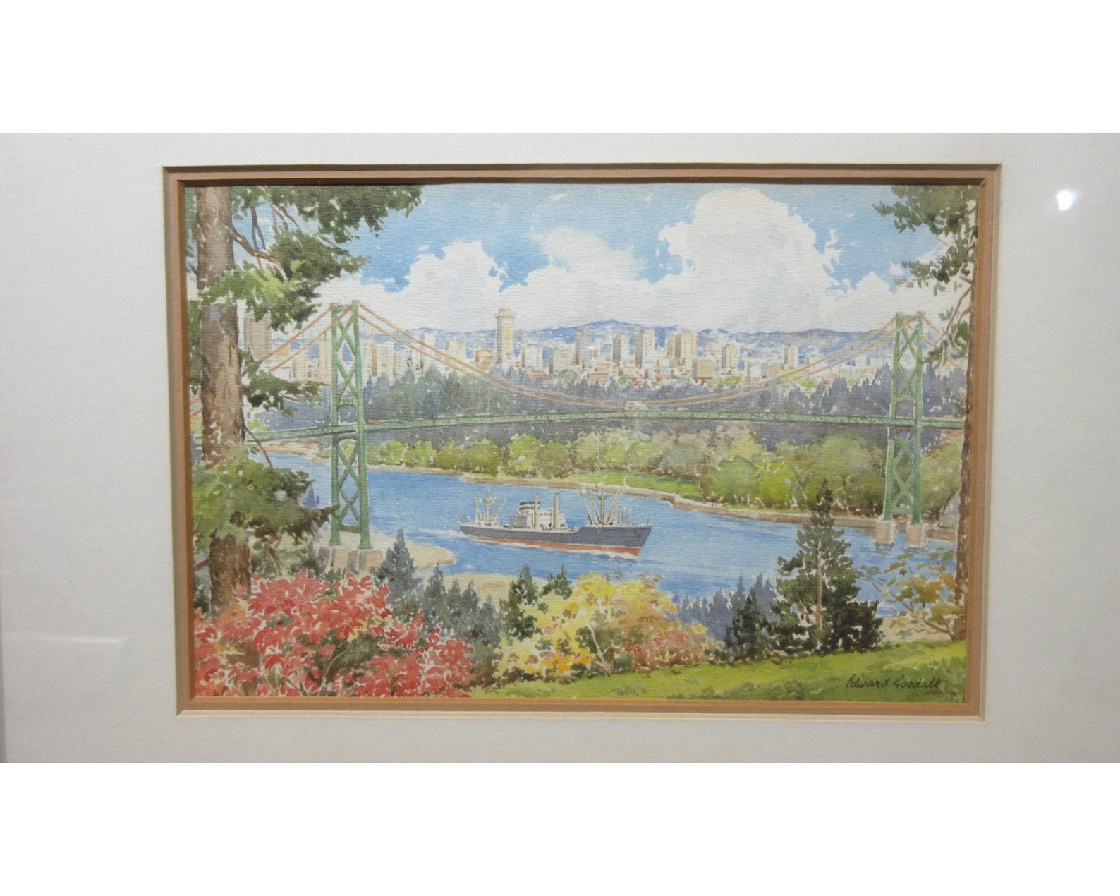 Artist Edward Goodall 1909-1982 Lions Gate Bridge from West | Etsy