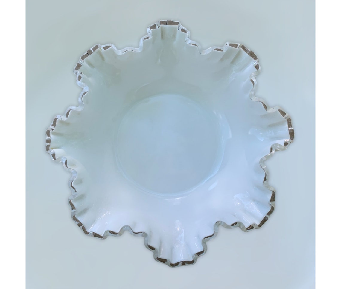 Large Fenton Silver Crest White Milk Glass Bowl Ruffle Crimped - Etsy
