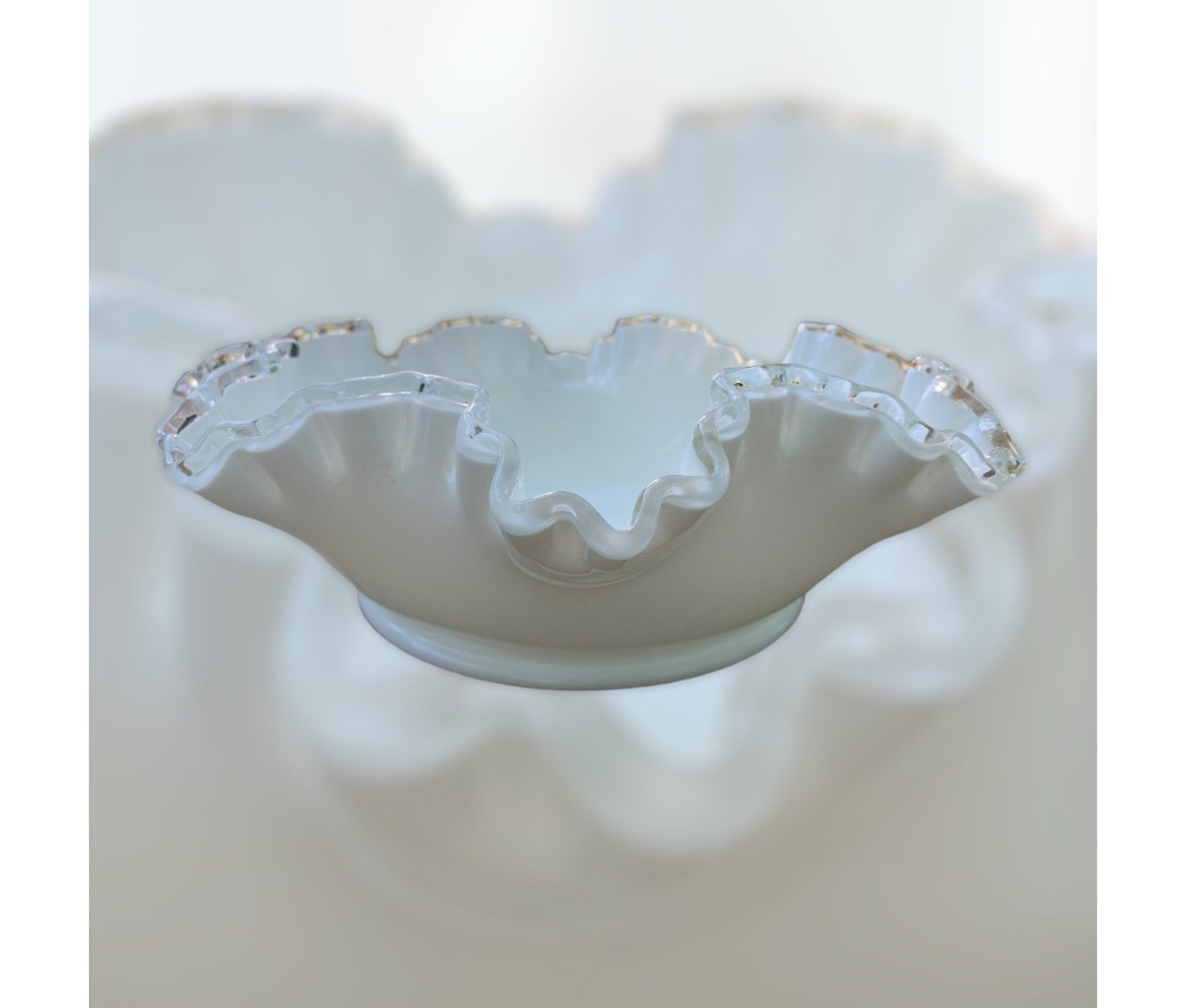 Large Fenton Silver Crest White Milk Glass Bowl Ruffle Crimped - Etsy
