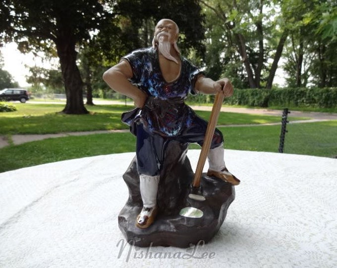 Vintage Shiwan Chinese Mud Man With Pickaxe 10" Figurine - Etsy
