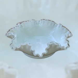 Large Fenton Silver Crest White Milk Glass Bowl Ruffle Crimped Edge - Etsy