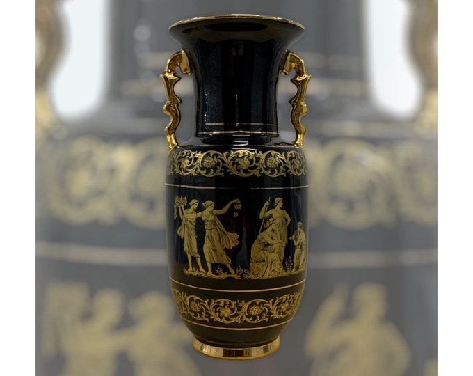 Spyropoulos Greece Cobalt Blue 24k Gold Handmade Porcelain Amphora Urn ...