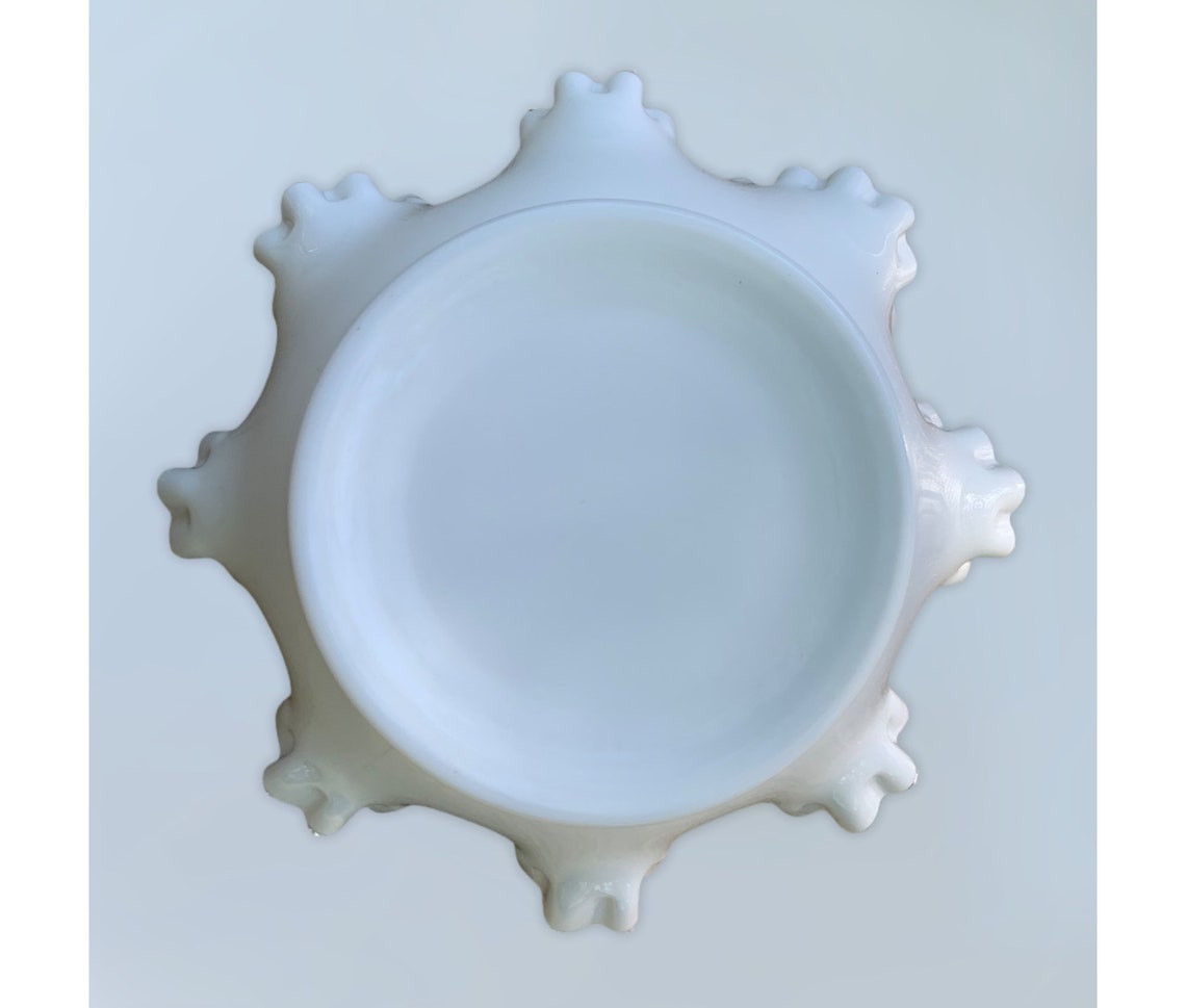 Large Fenton Silver Crest White Milk Glass Bowl Ruffle Crimped - Etsy