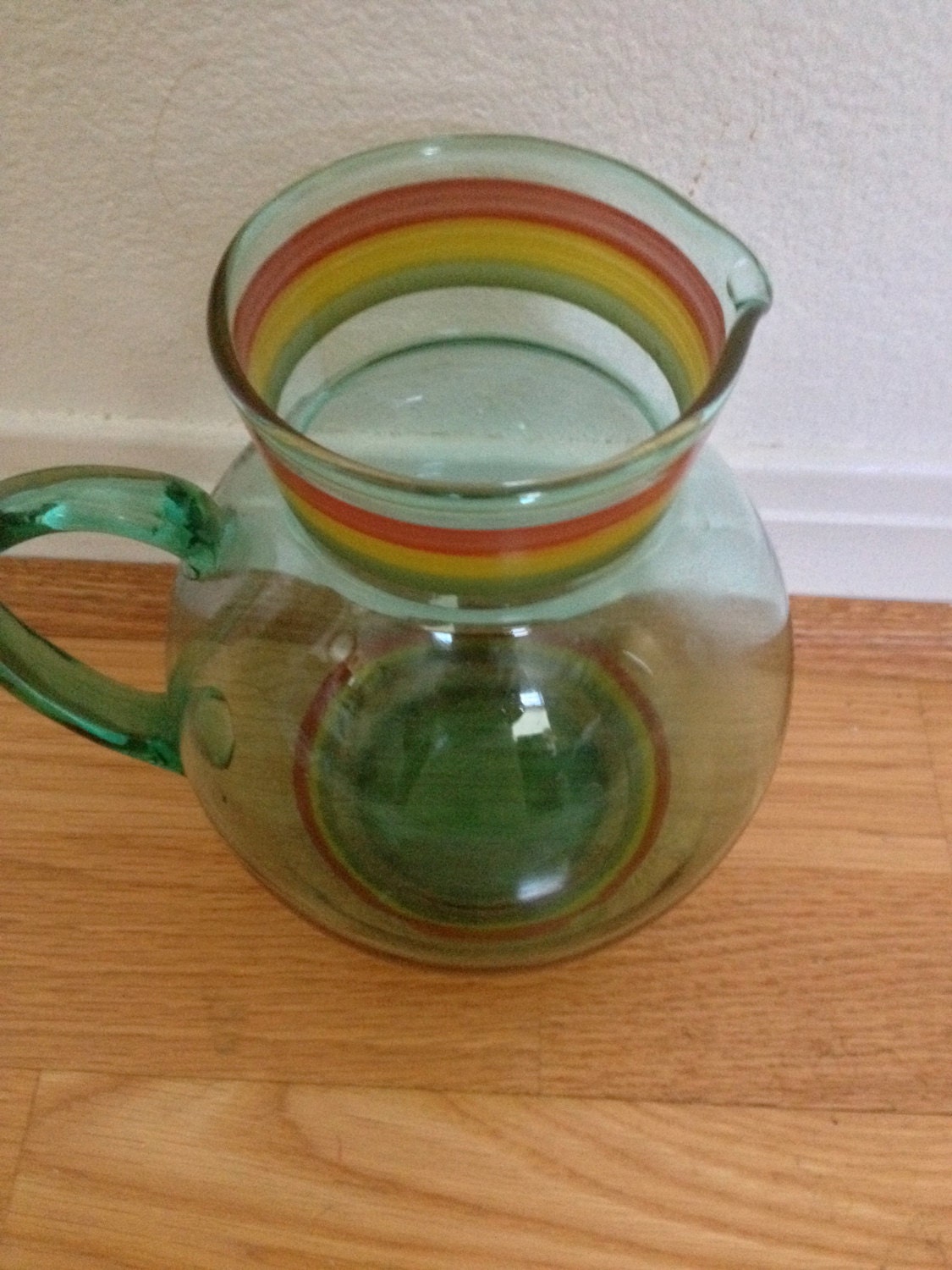 A Retro Glass Pitcher W/ Stripes - Etsy UK
