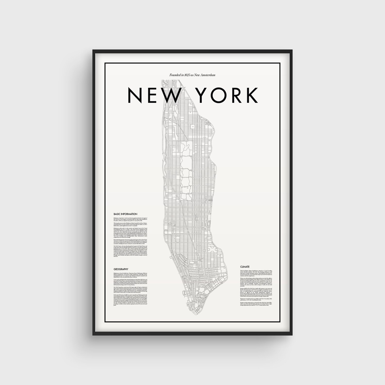 New York Map Print Printable New York Map Poster Digital | Etsy
