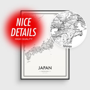 Japan High Quality Map Poster Detailed Japan Map With Cities - Etsy