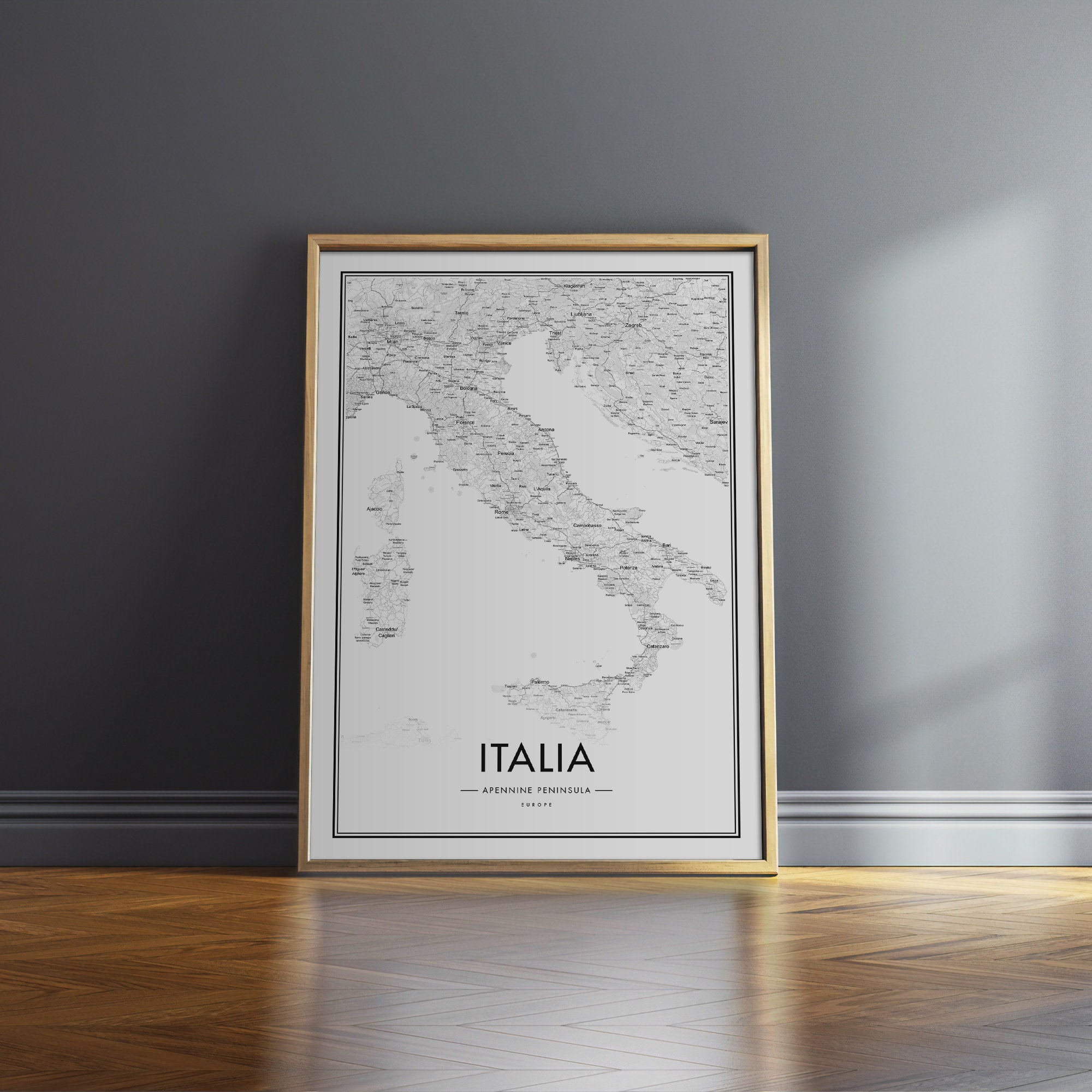 Italy Map Poster Italia Map Italian Peninsula Map Black & | Etsy