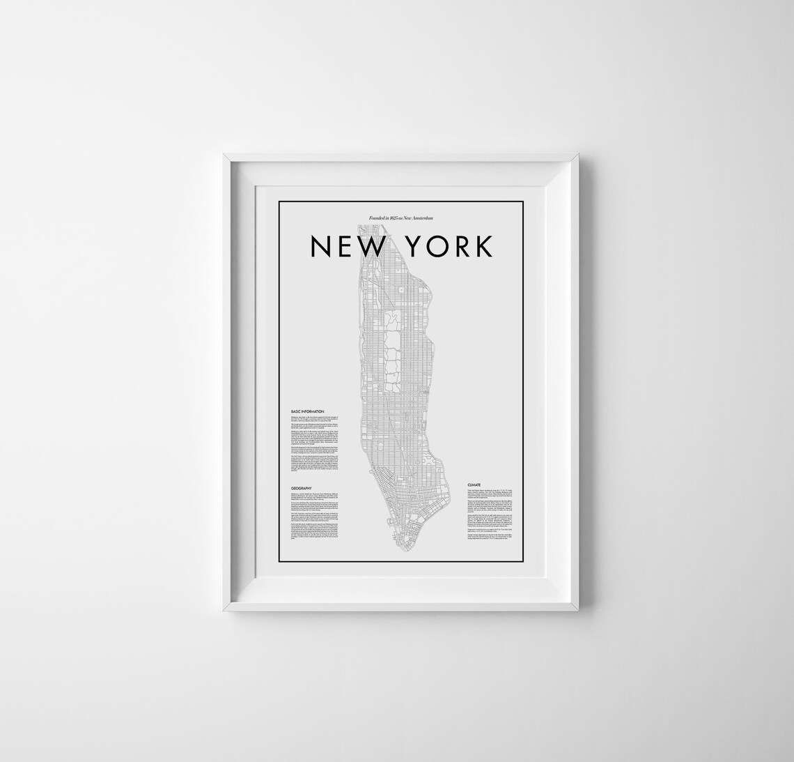 New York Map Print Printable New York Map Poster Digital | Etsy