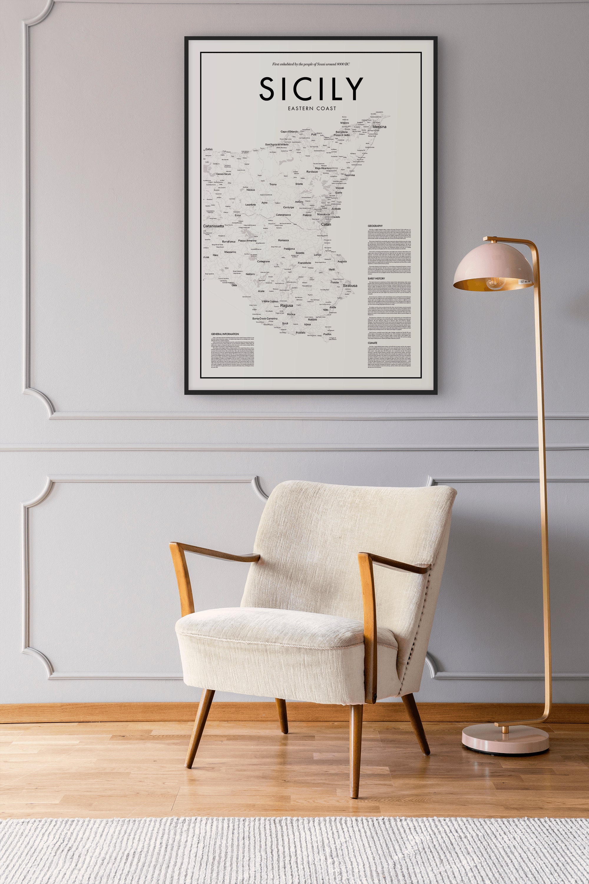 Sicily East Coast Map Poster Sicilia Map Print Italian | Etsy UK