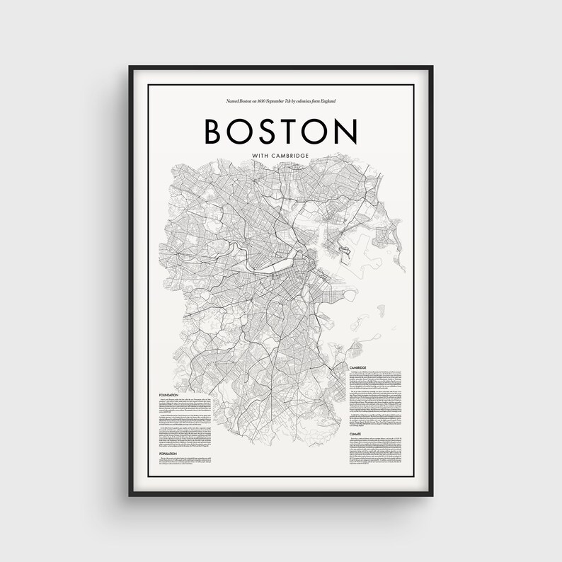 Boston High Quality Map Print Boston Map Poster Boston Wall | Etsy